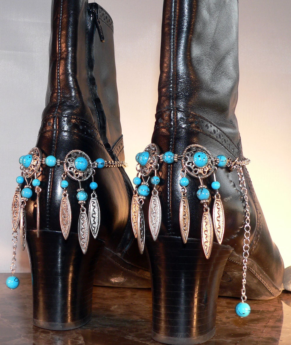 Turquoise Blue Boot Bracelet Cowboy Bling Heel Spur Western