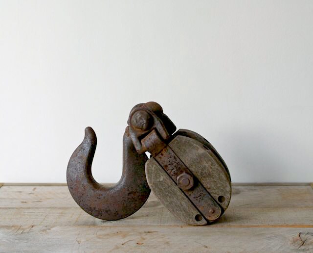 Antique Rustic Anvil Block and Tackle Pully