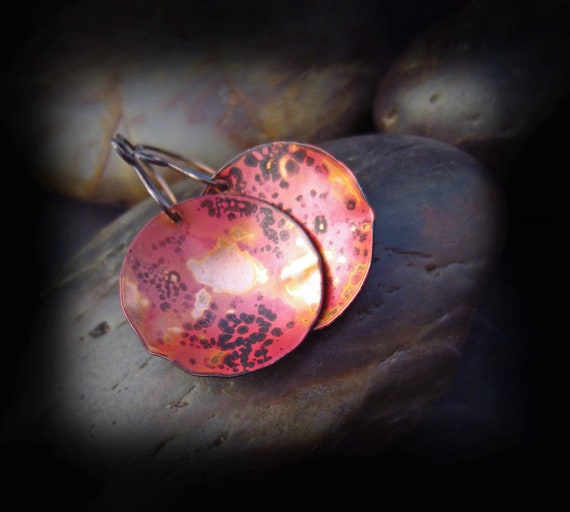 Red Patina Copper Earrings Copper Earrings Hammered Copper