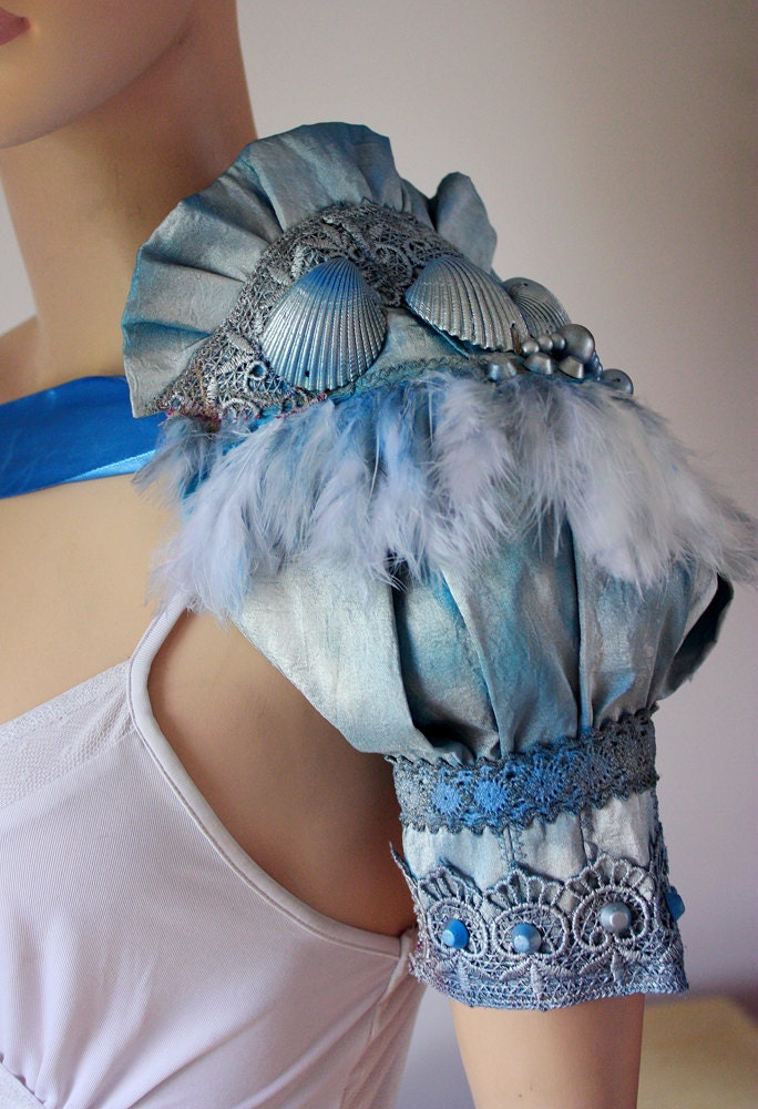 Arctic Mermaid Silver metallic armor styled white shoulder