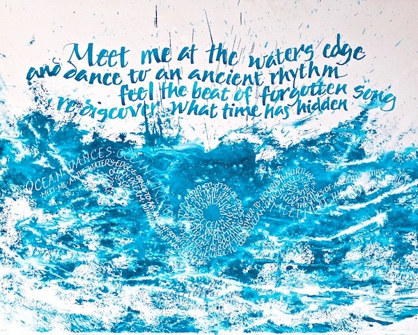 Waters Edge Calligraphy 8x10 PRINT sea waves by suziscribbles