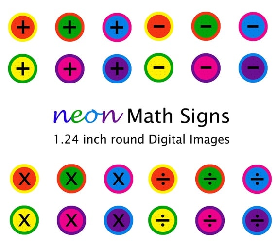INSTANT Download Neon Math Signs: Addition Subtraction