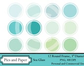 Items similar to Digital Clipart - Round Circle Frame, Beach-Sea Glass ...