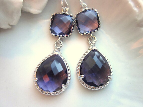 Amethyst Earrings Purple Silver Earrings Two Tier Teardrop