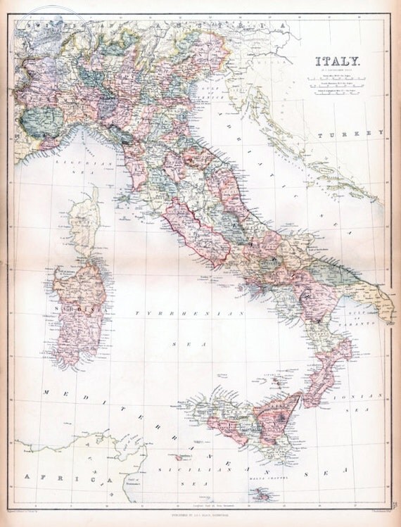 Historic Map of Italy Reproduction From 1867 World by SGPrints
