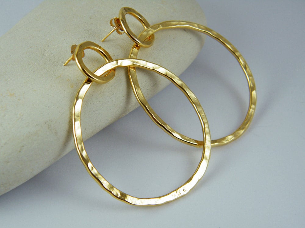 Gold loop earrings hammered gold circle earrings