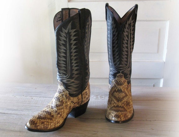 COWTOWN Black Leather & Python Snakeskin Cowboy by EllumBranch