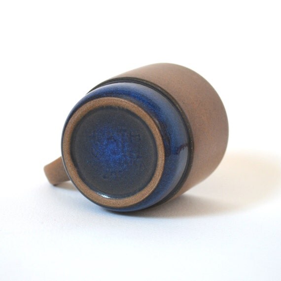 Four Heath Ceramics Moonstone Blue with Brown Rim Stack Mugs