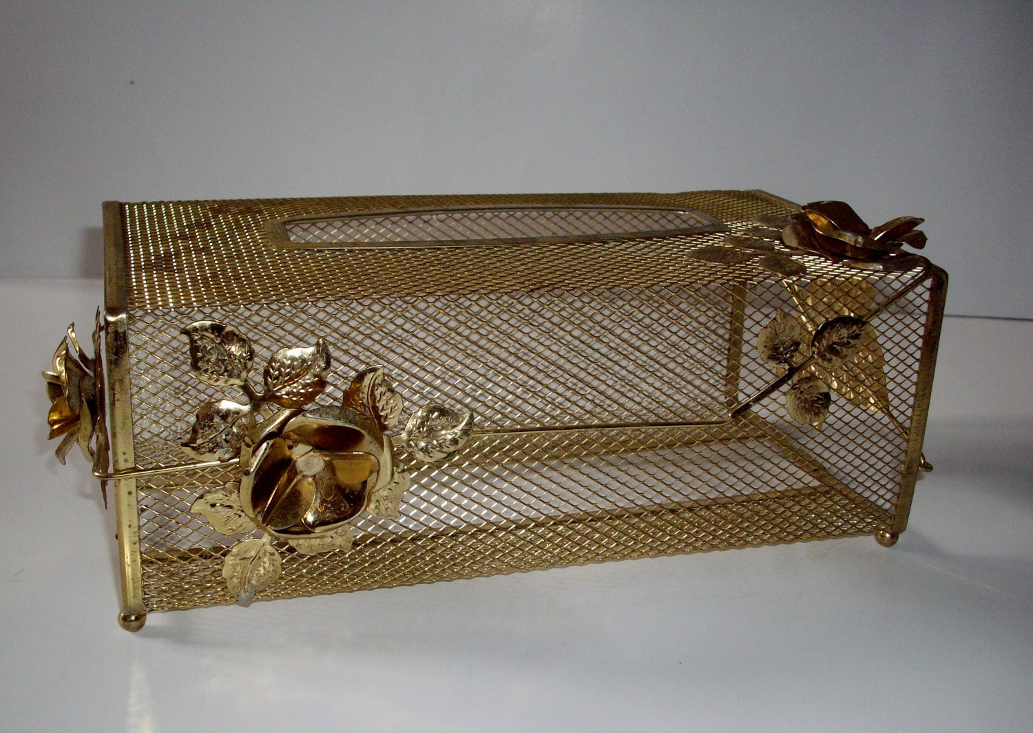 Vintage Tissue Box Holder Gold Metal Mesh Rose Decor – Haute Juice