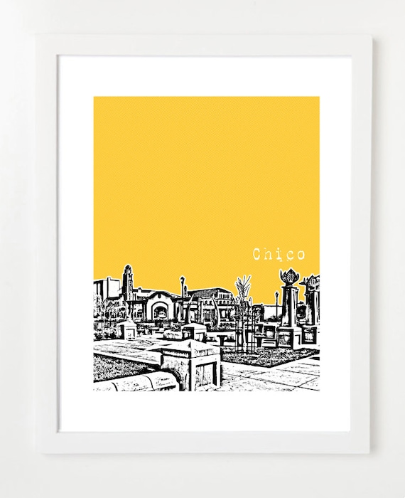 Chico California Skyline Poster Chico City Art Print Chico