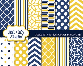 digital scrapbook papers yellow blue and gray elephants
