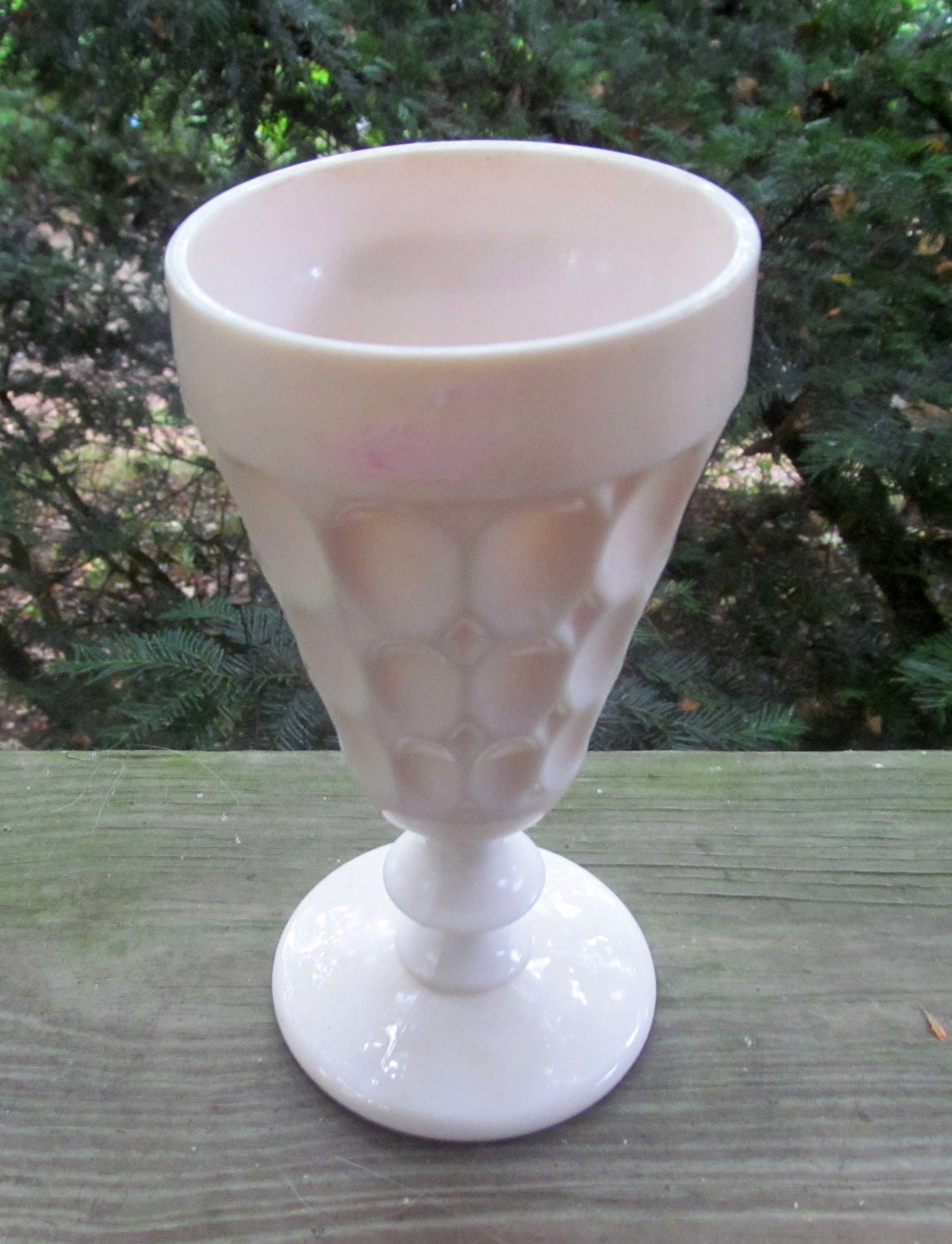 pink milk glass thumbnail footed goblet by jeanette