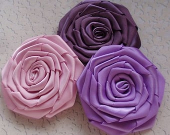 2 Handmade Ribbon Roses 2.5 inches in Lt Pink MY-003-11