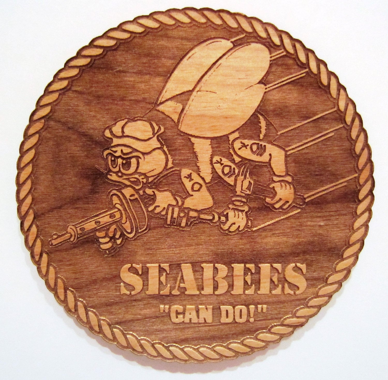 US Navy SEABEE Logo Wooden Fridge Magnet