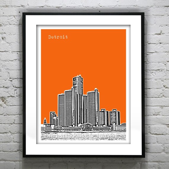 Detroit Skyline Poster Art City Print Detroit Michigan MI