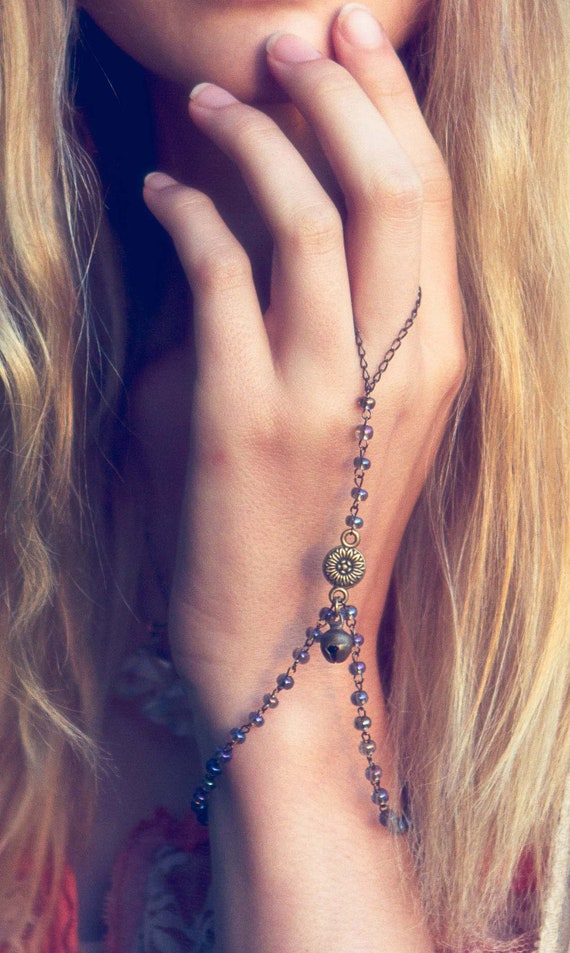 Jeweled Flower Gypsy Hand Adornment Bracelet