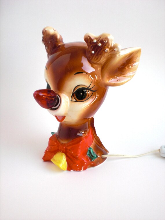 Ceramic Rudolph Red Nose Reindeer Light by JanuarysDaughter