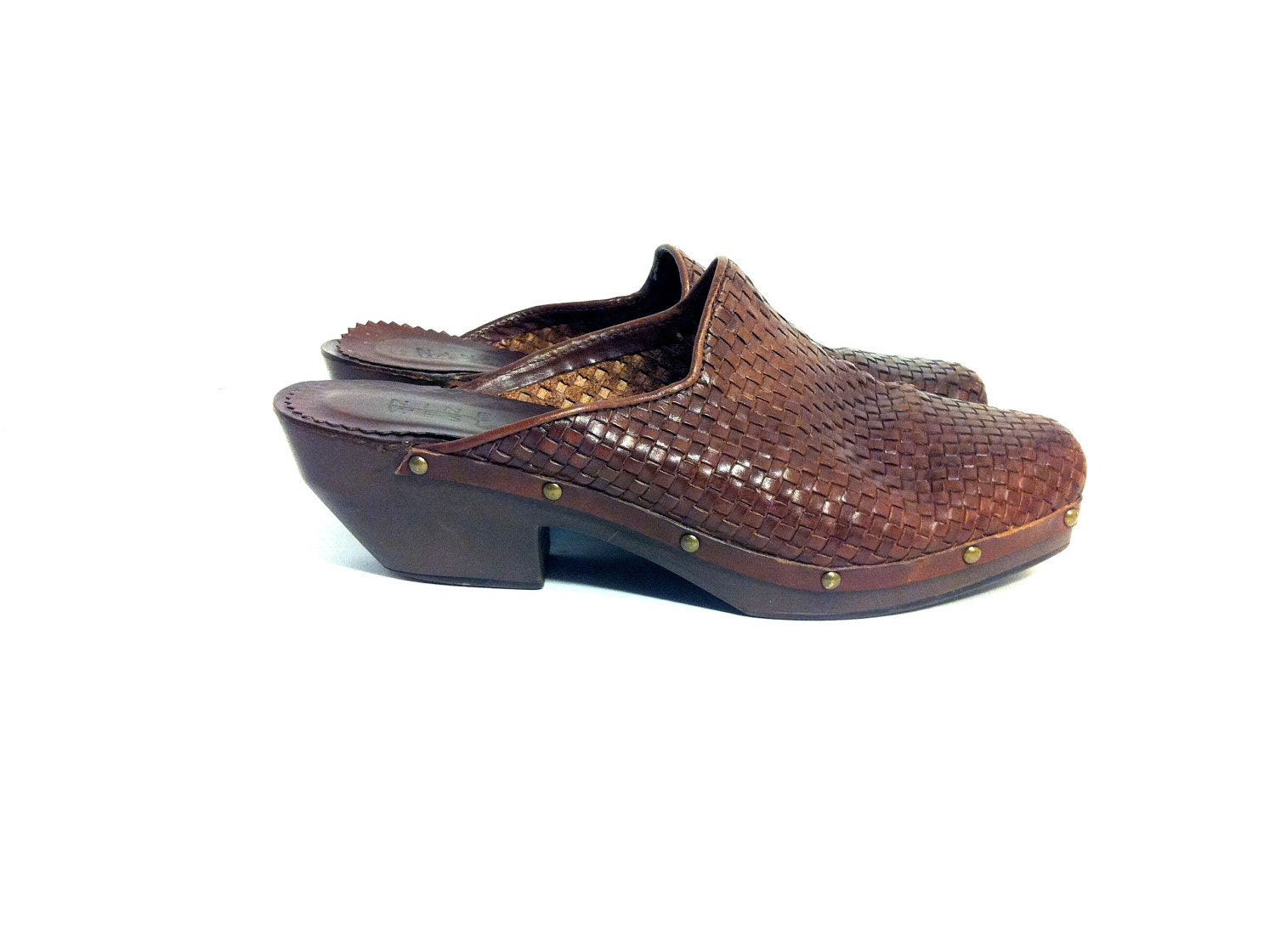 Woven Leather Clogs 8 – Platform Western Booties 8 – Chunk Heel Wooden ...