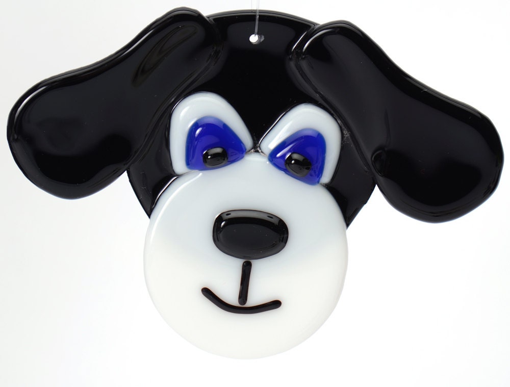 Black dog fused glass ornament
