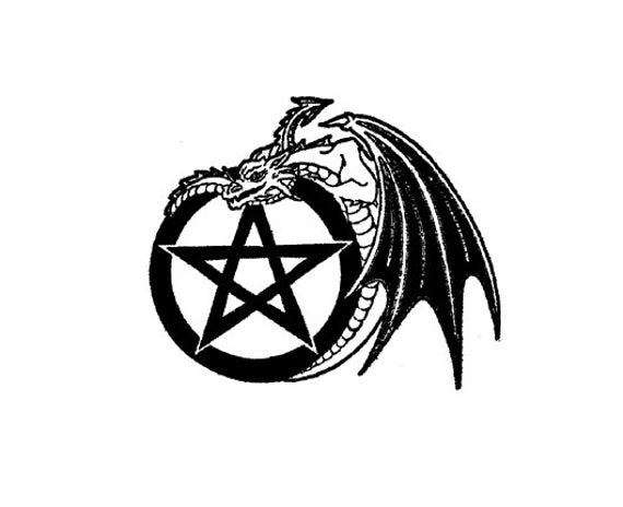 CLEARANCE Winged Dragon with Pentagram Rubber Stamp pentacle