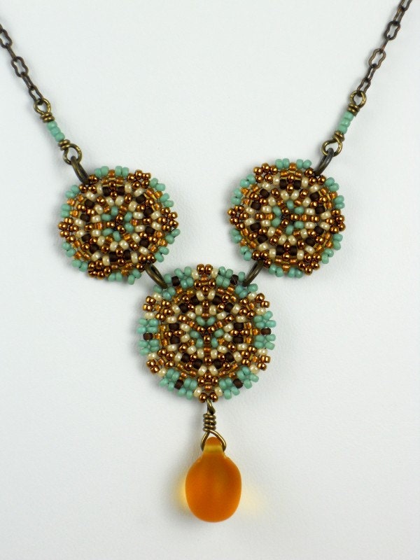 Beadwoven Triple Mandala Necklace / Matte by littlemusedesigns