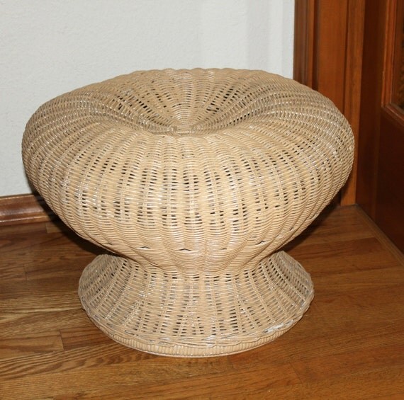 Items similar to Vintage Wicker Mushroom Footstool Foot Stool Ottoman ...