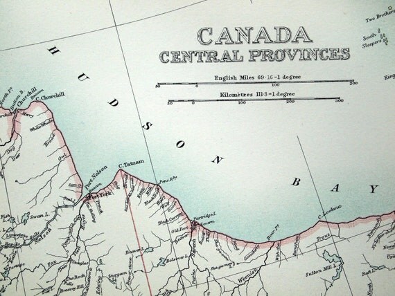 1890 Antique Map of the Central Canadian by bananastrudel on Etsy