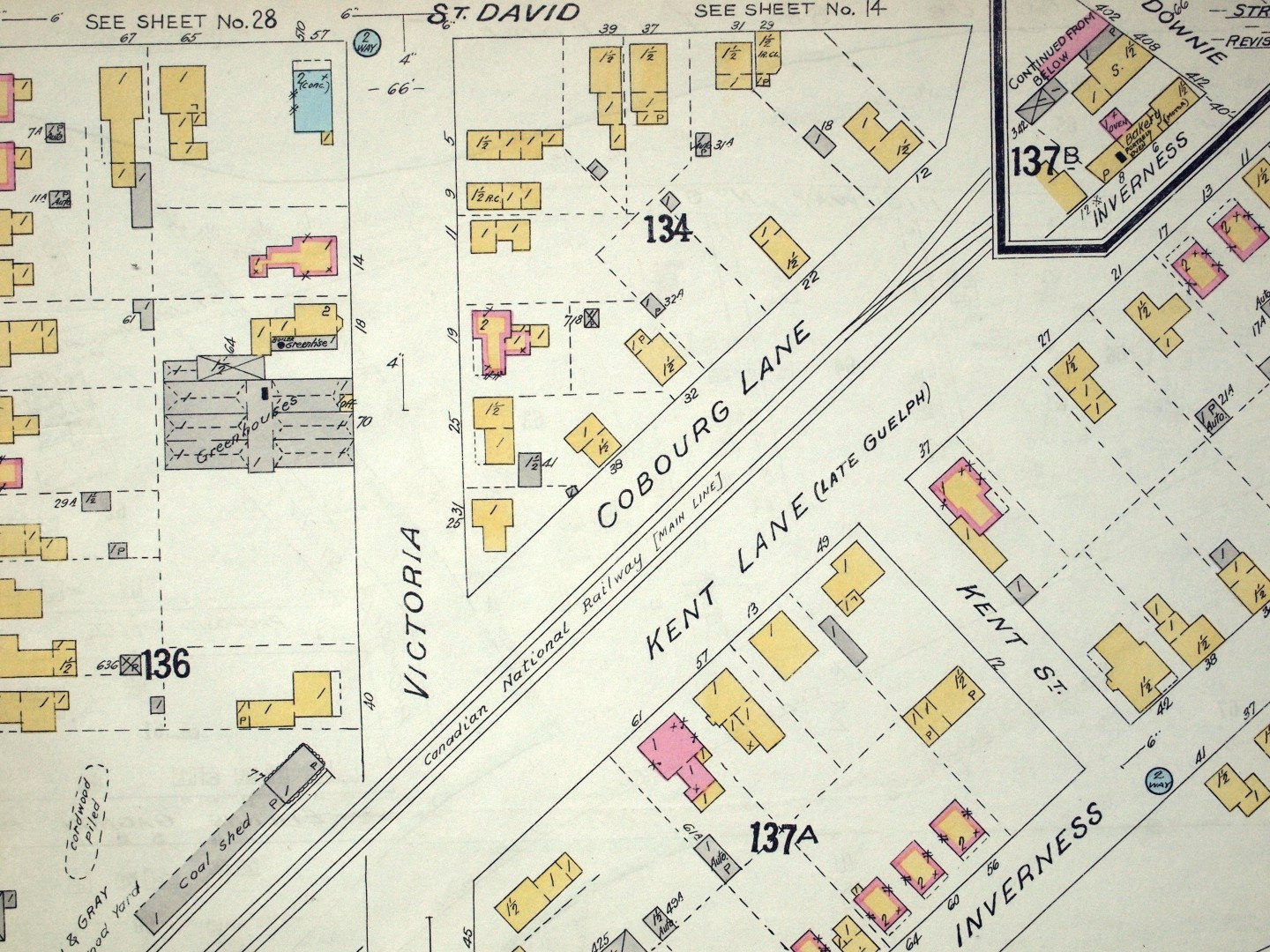 1950 Rare Vintage Street Map of Stratford Ontario. Showing