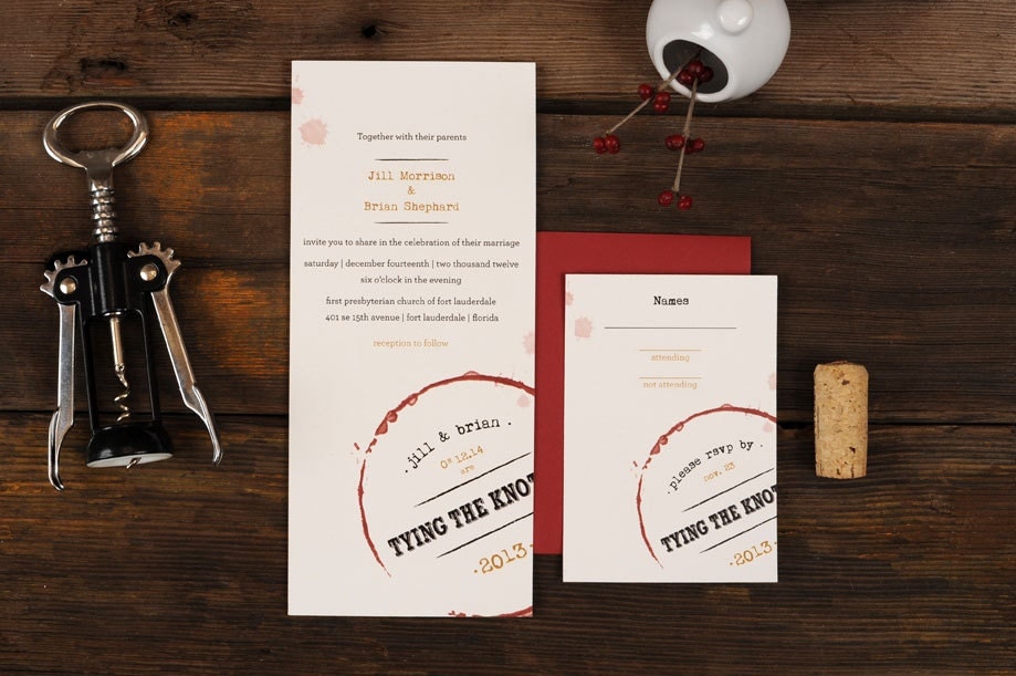 Wine Wedding Invitations – Vino Stain Vineyard Oxblood Aged ...