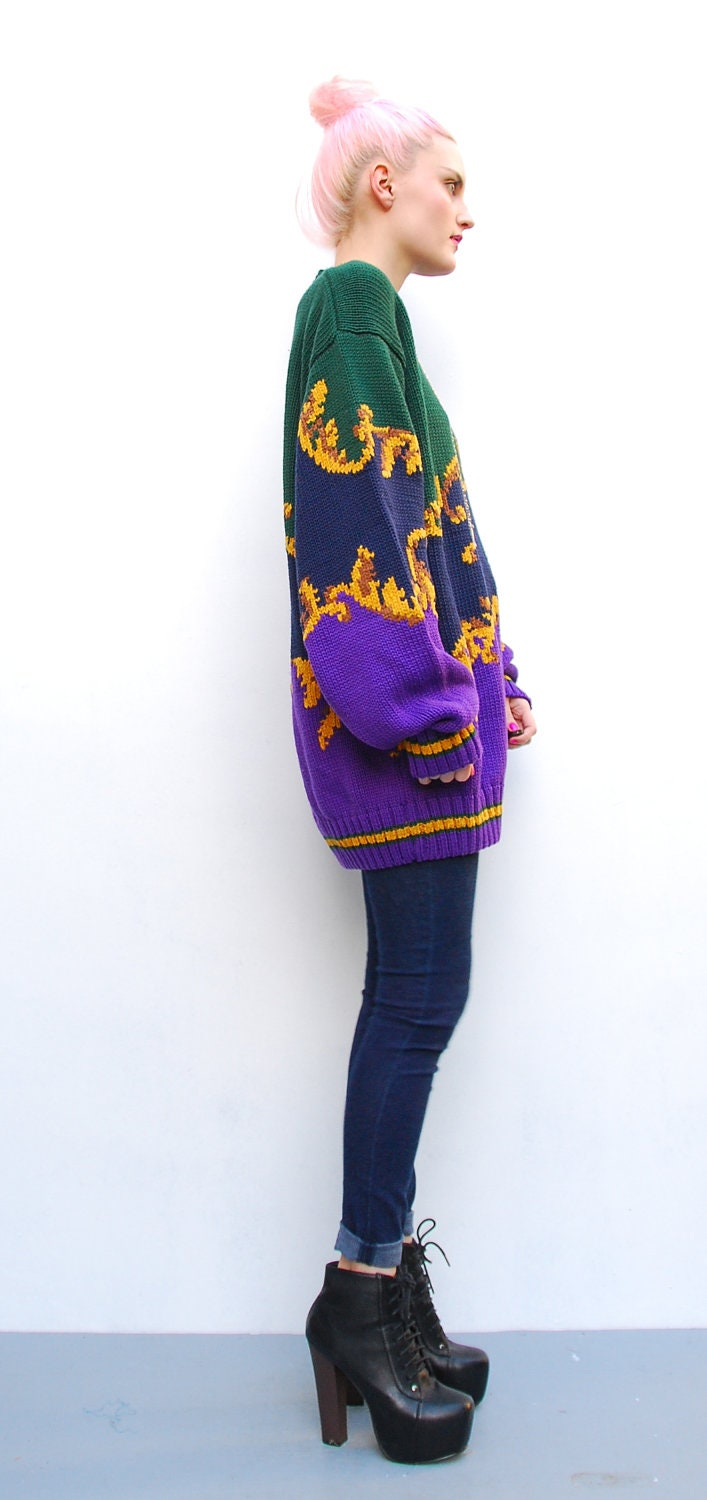 90s Sweater Oversized Baroque Color Block by SHOPPOMPOMVINTAGE
