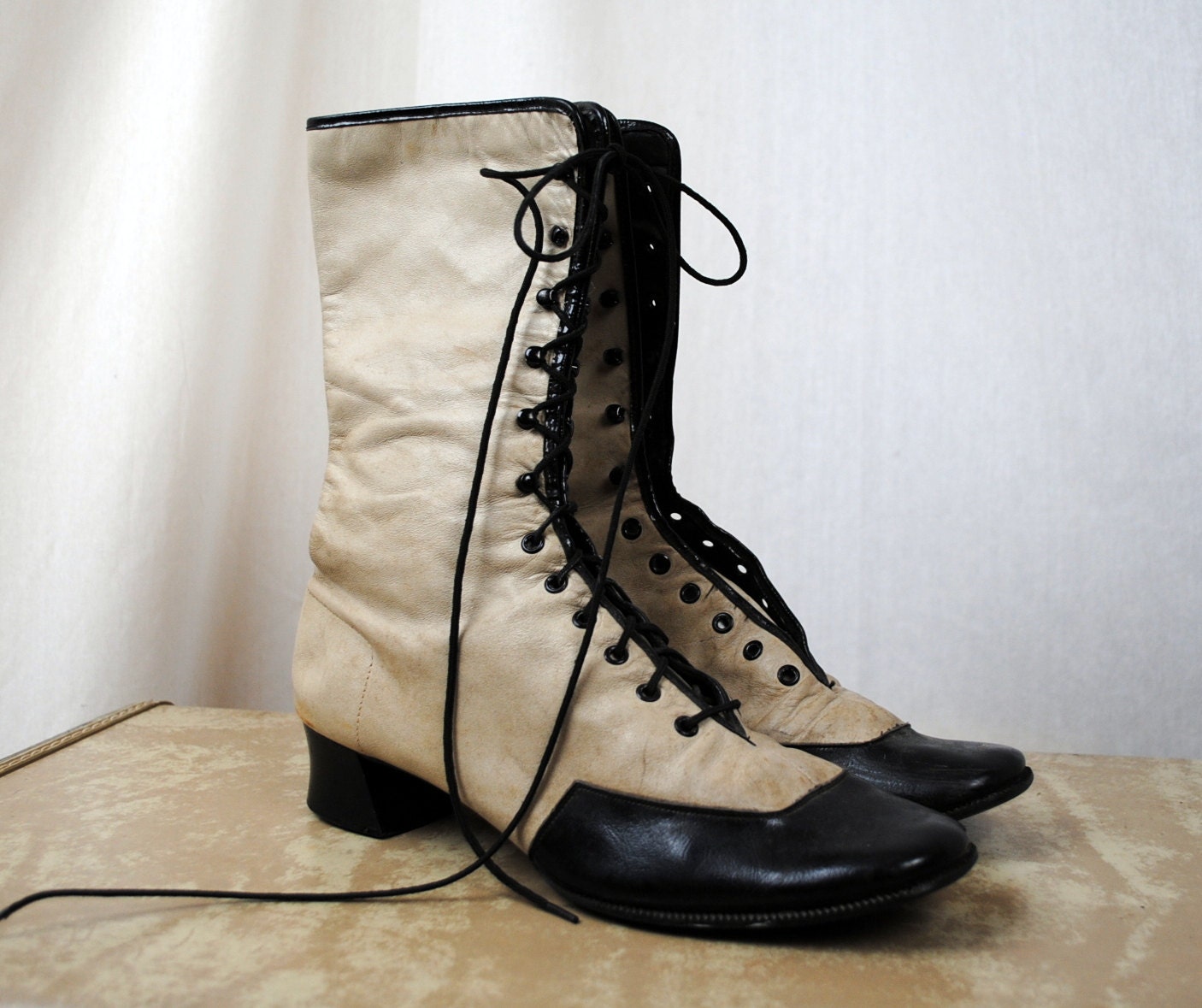Vintage Mid Century Steampunk Lace Up Tall Boots Battani