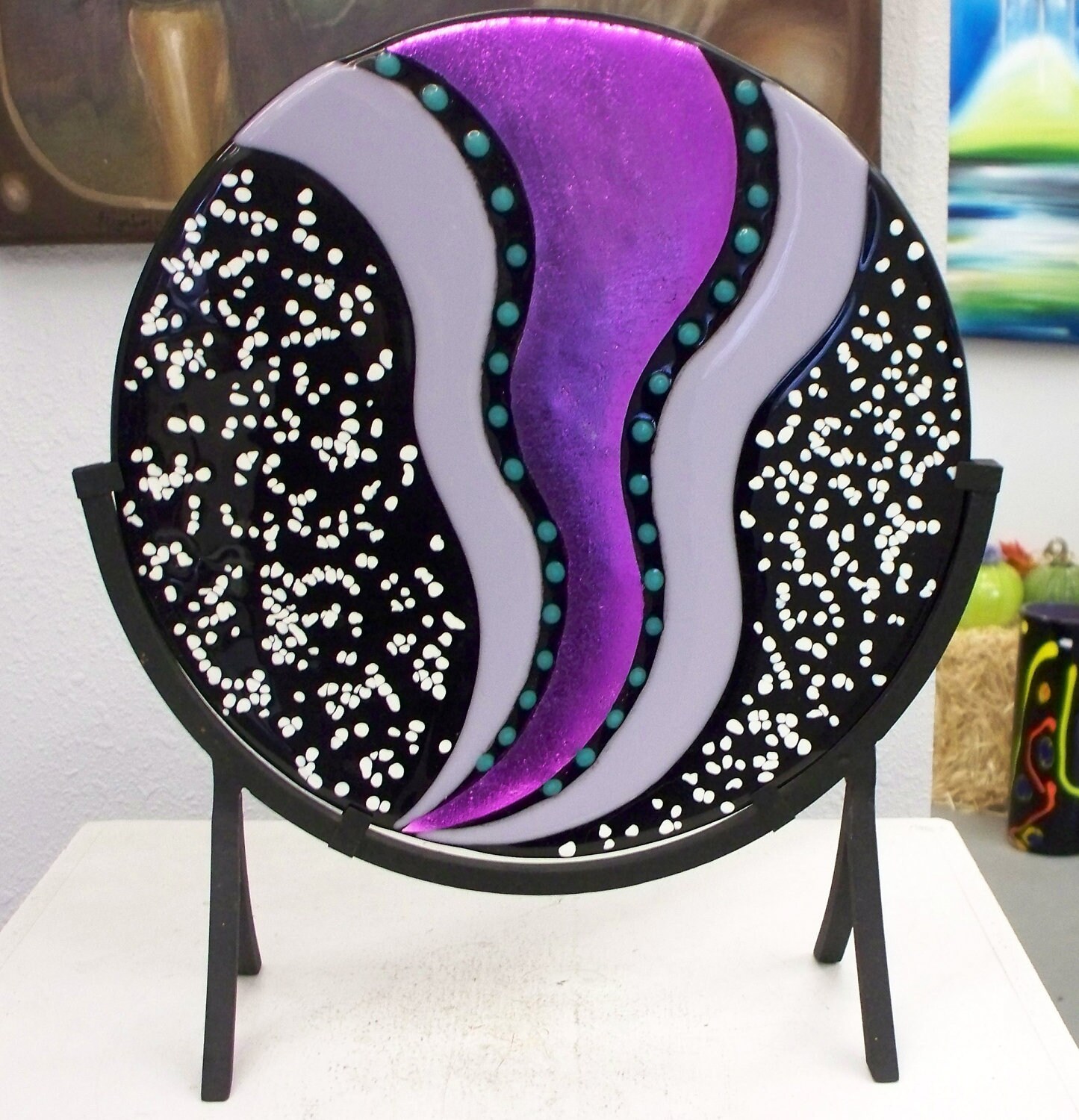 Beautiful Fused Glass Abstract Art Platter 3296