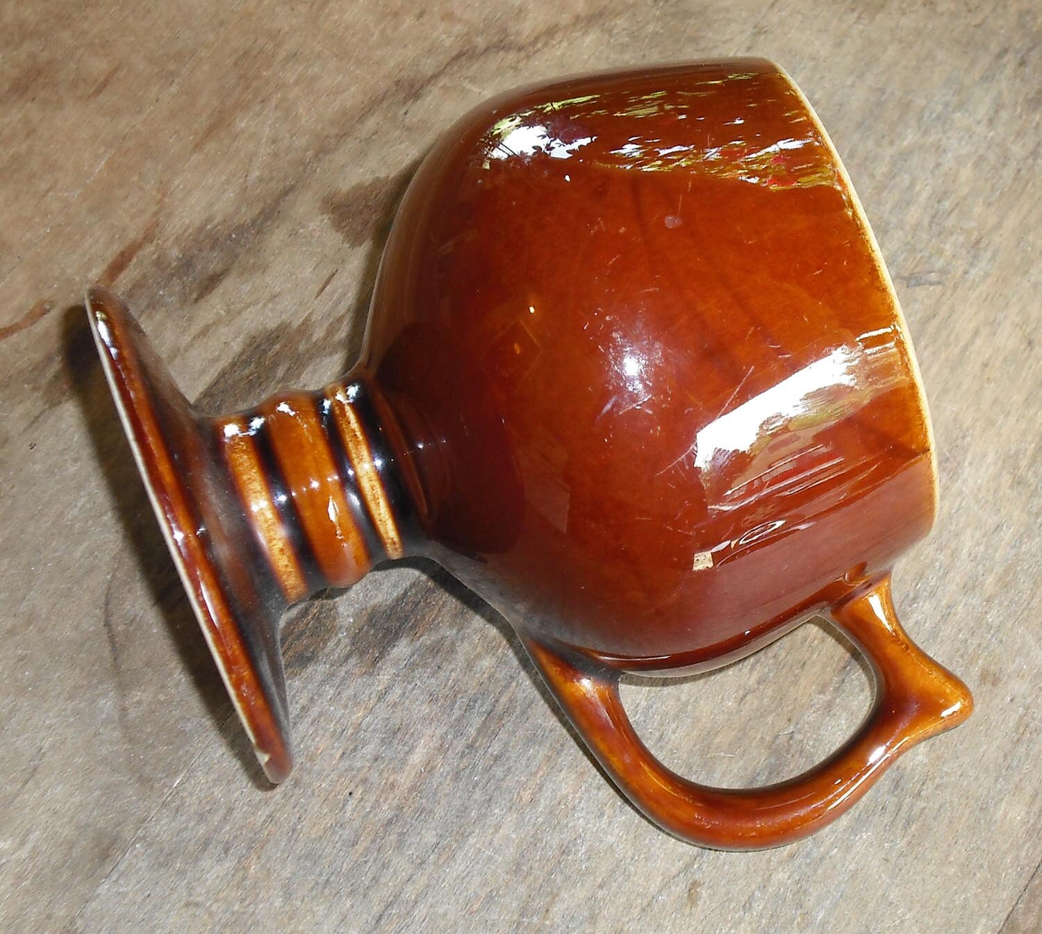 Vintage Hall Pottery USA 22/4 Brown White Pedestal Mug by SuVasi