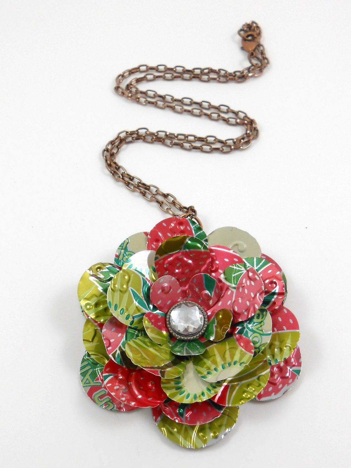 Simple Rose Pendant Necklace. Recycled Soda Can Art. by jillmccp