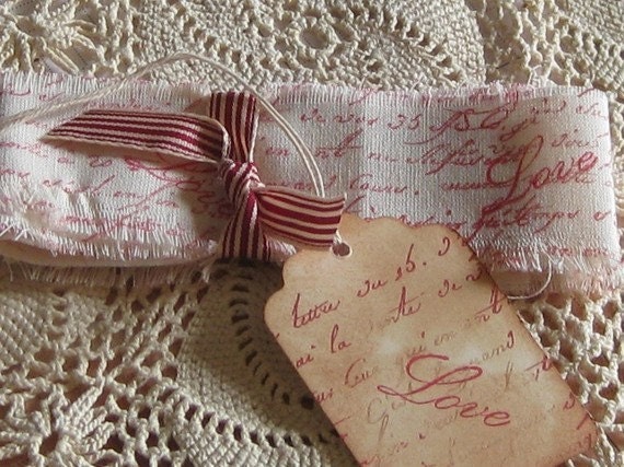 Hand Cut Fringed and Stamped Muslin Ribbon by VintageParisMarket