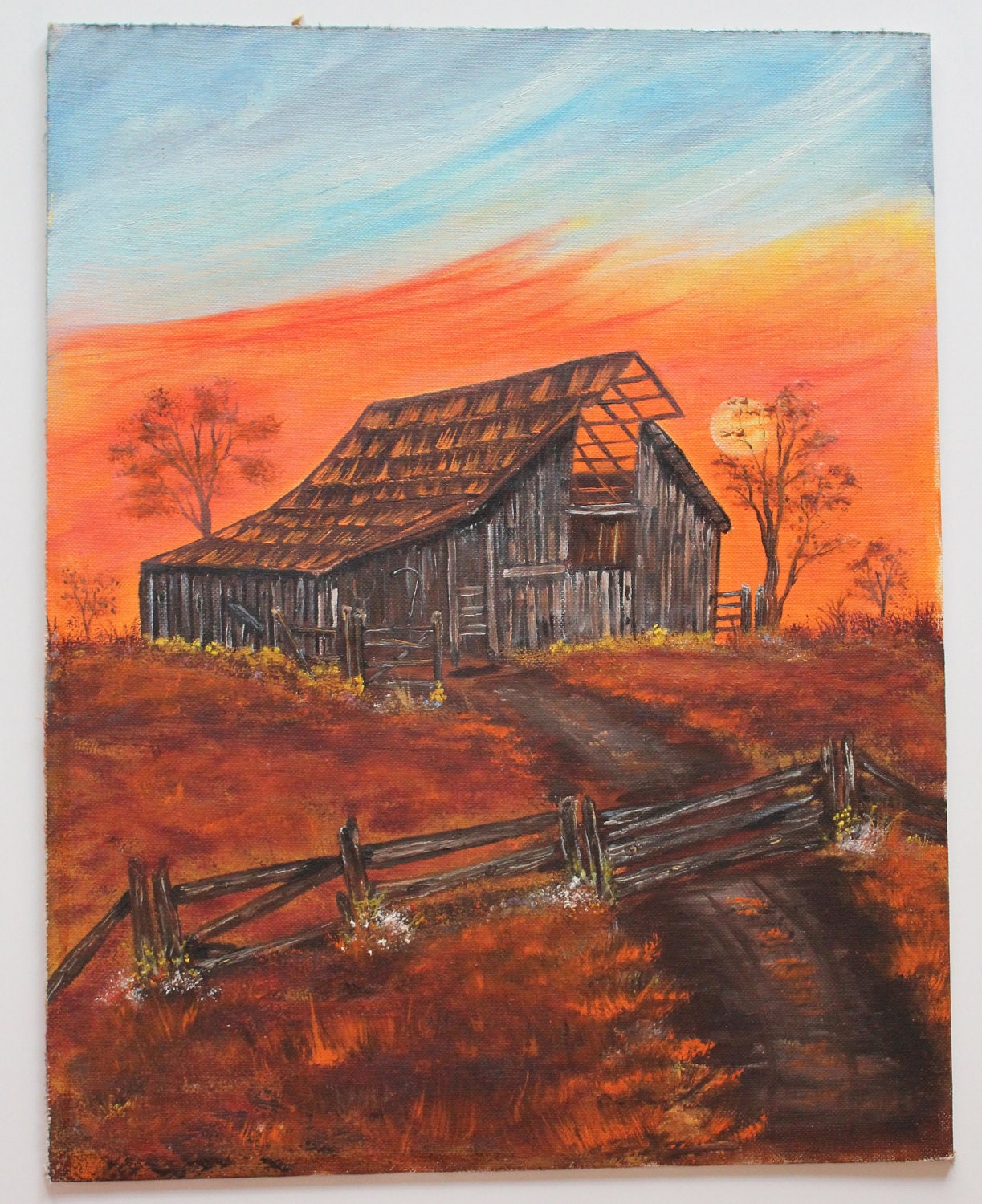 Original Oil Painting Rustic Farm by SquattingGypsy on Etsy