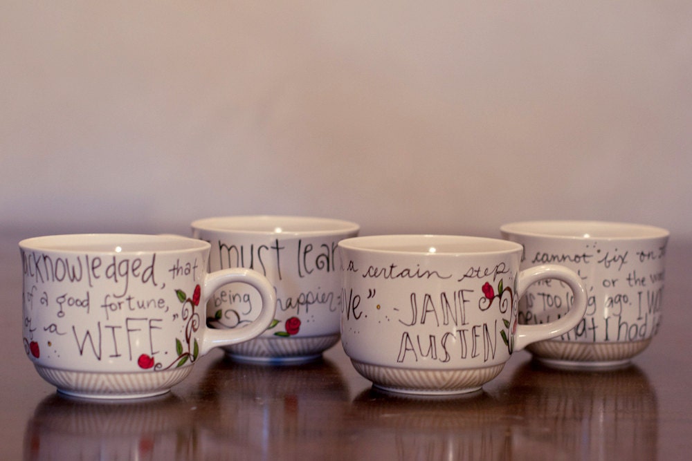 Pride and Prejudice Tea Set Jane Austen Quotes Hand