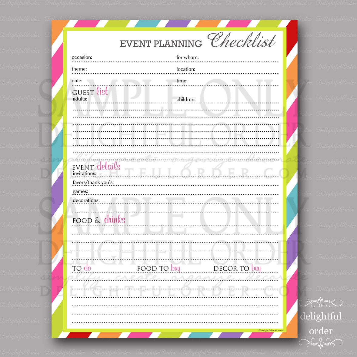Colorful Event Planning Checklist PDF Printable File