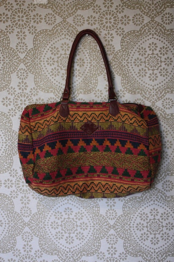 Vintage 1980's Native Design Tote Bag Weekender