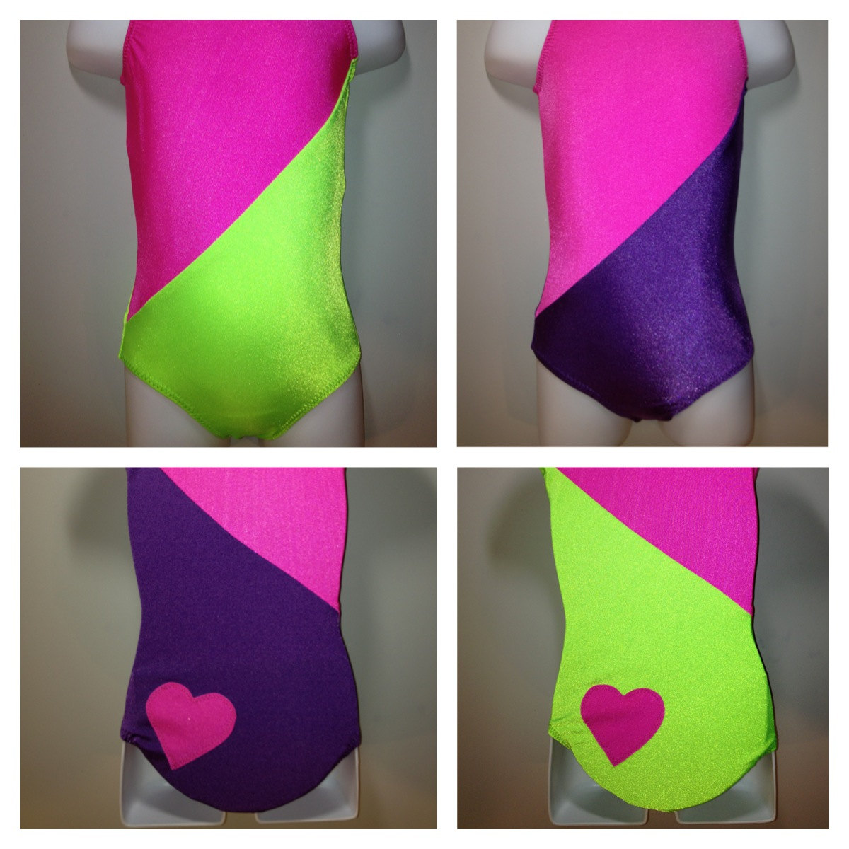 gymnastics leotard 2 color split with heart applique on