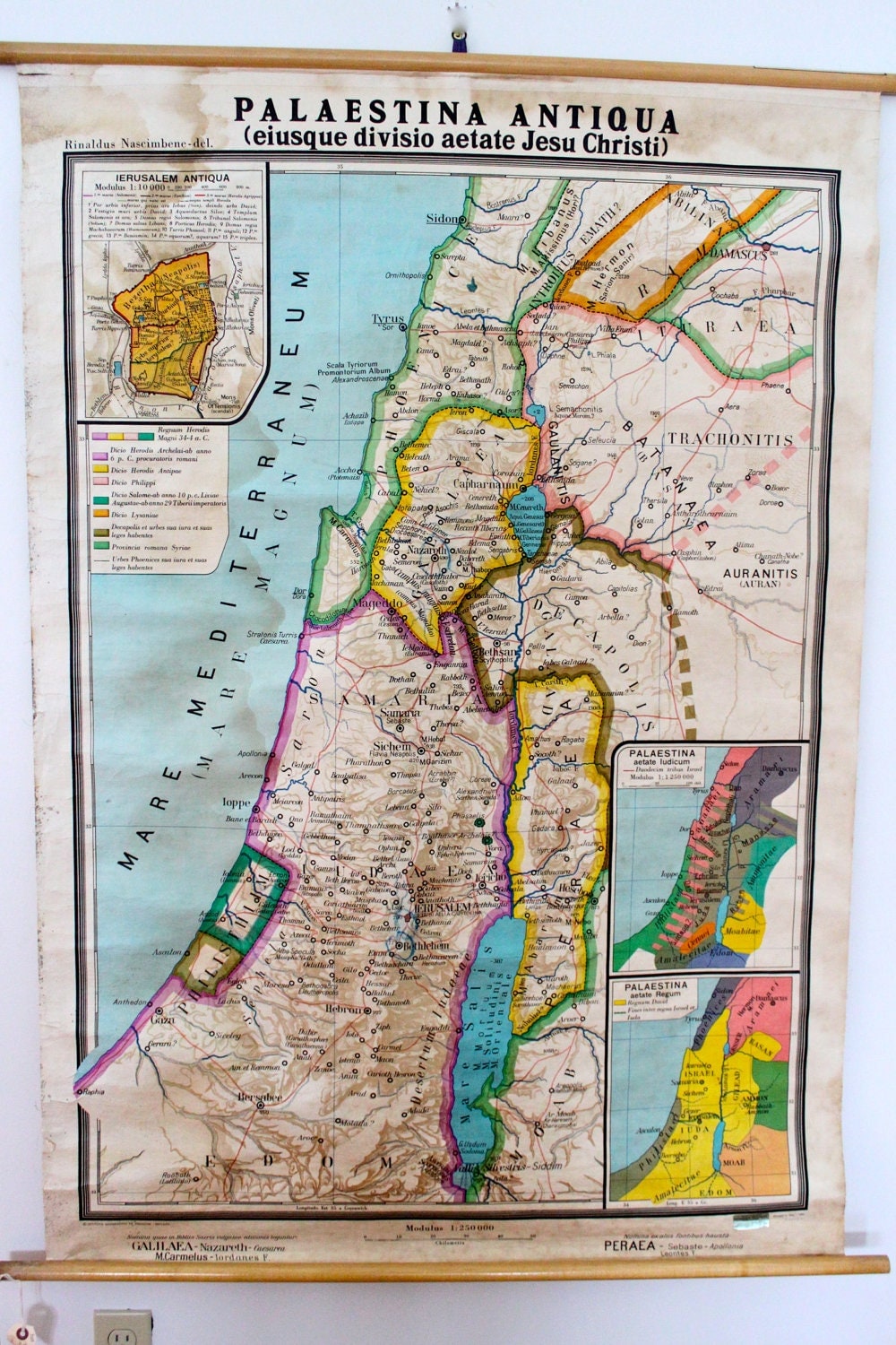 Vintage Linen Backed Ancient Palestine Map