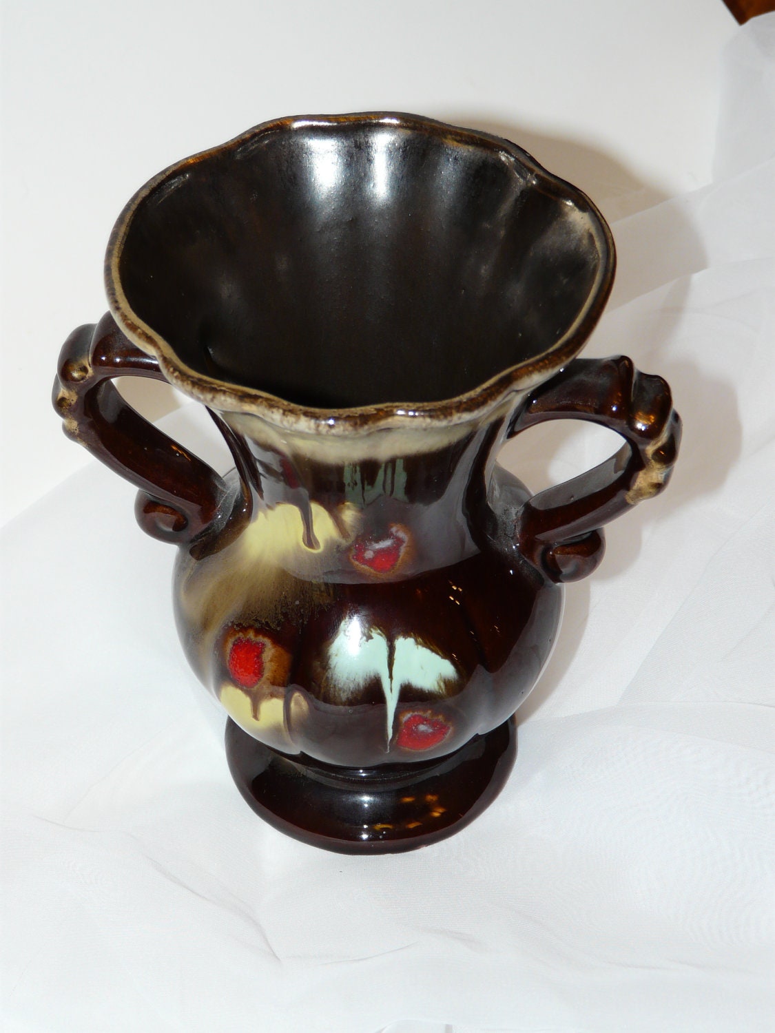 Vase Brown Drip Ceramic Vintage