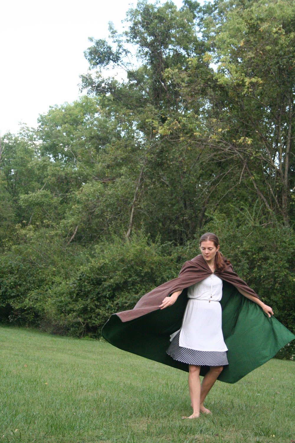 Brown/Green Reversible Hooded Cloak