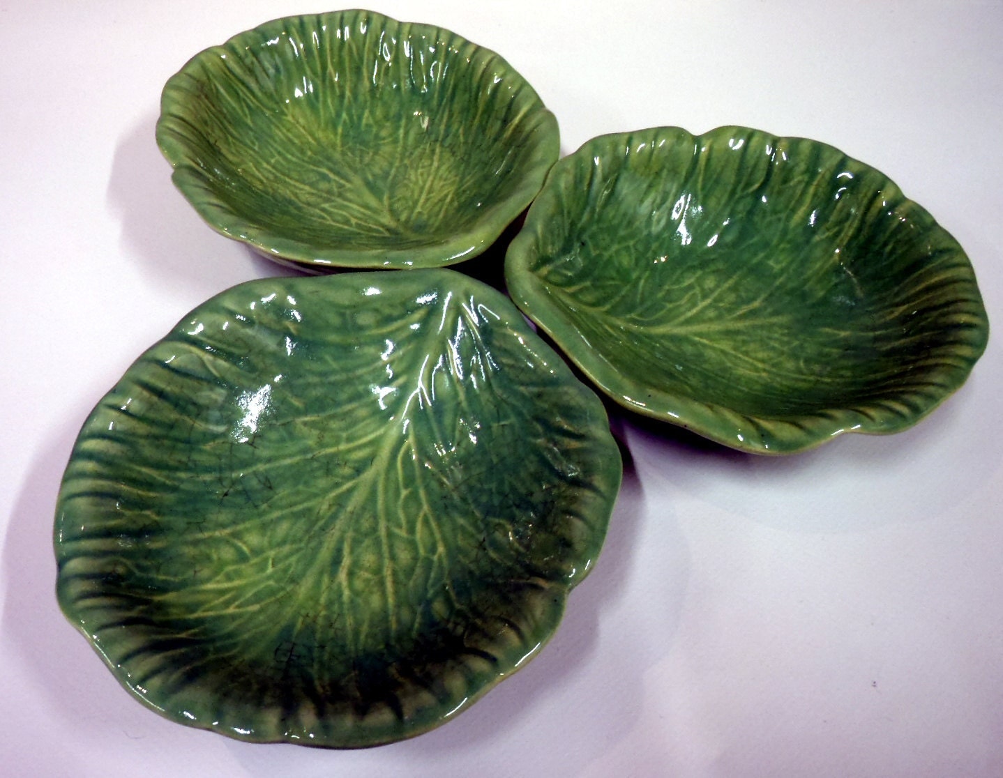 Vintage Cabbage Leaf Serving Bowls, Very Unique, Salad Bowls, Bright ...