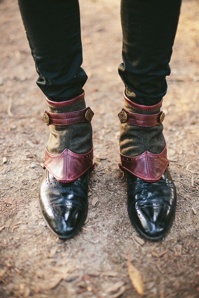 Men's Steampunk spats oxblood leather and wool