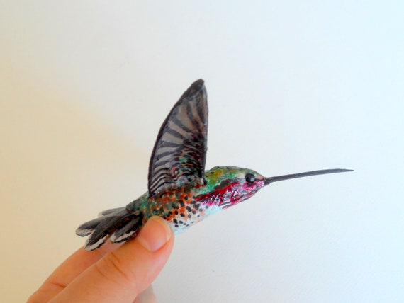 Papier mache bird sculpture Hummingbird Hand made