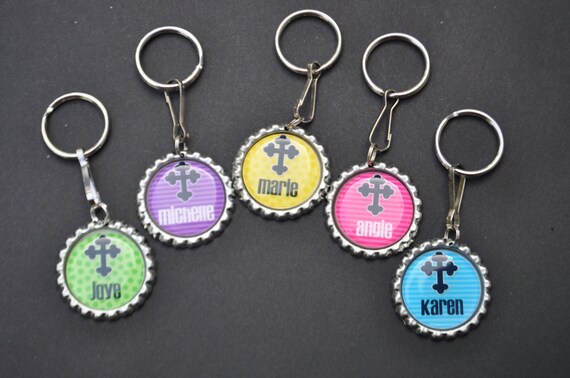 Personalized cross bottlecap keychain cross keychain sunday
