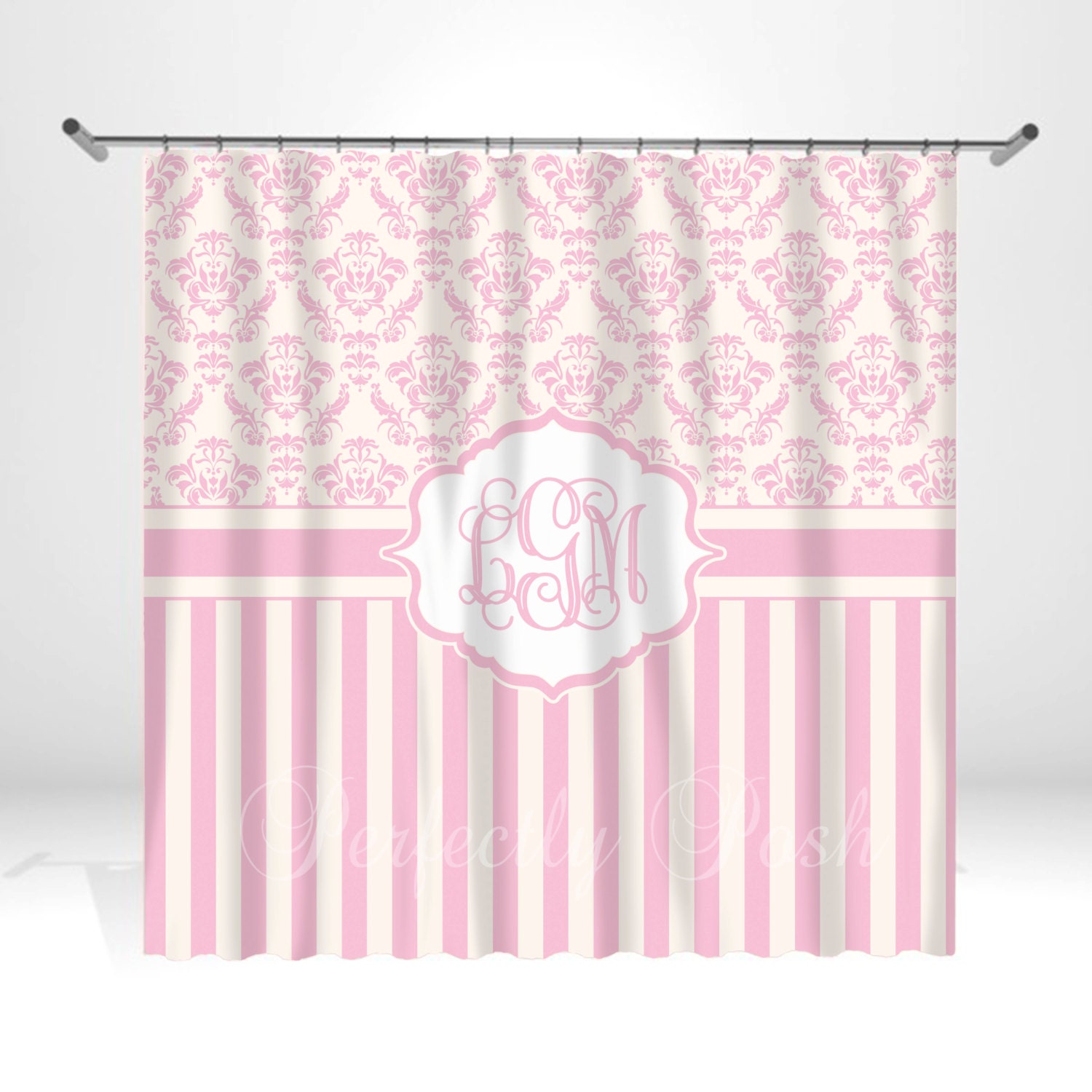 Pink Personalized Custom Shower Curtain Monogram With Name Or