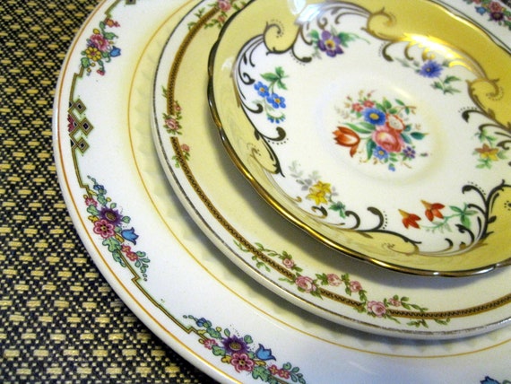 Mixed China Dishes: 3 piece dinnerware place setting or