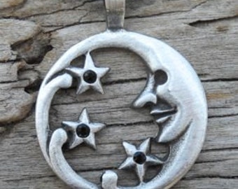 Pewter Sun Moon Face Lunar Solar Celestial by BeachsideJewelryShop